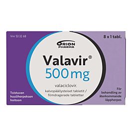 VALAVIR 500 mg KALVOPÄÄLLYSTEINEN TABLETTI 8 fol | Yliopiston Apteekki